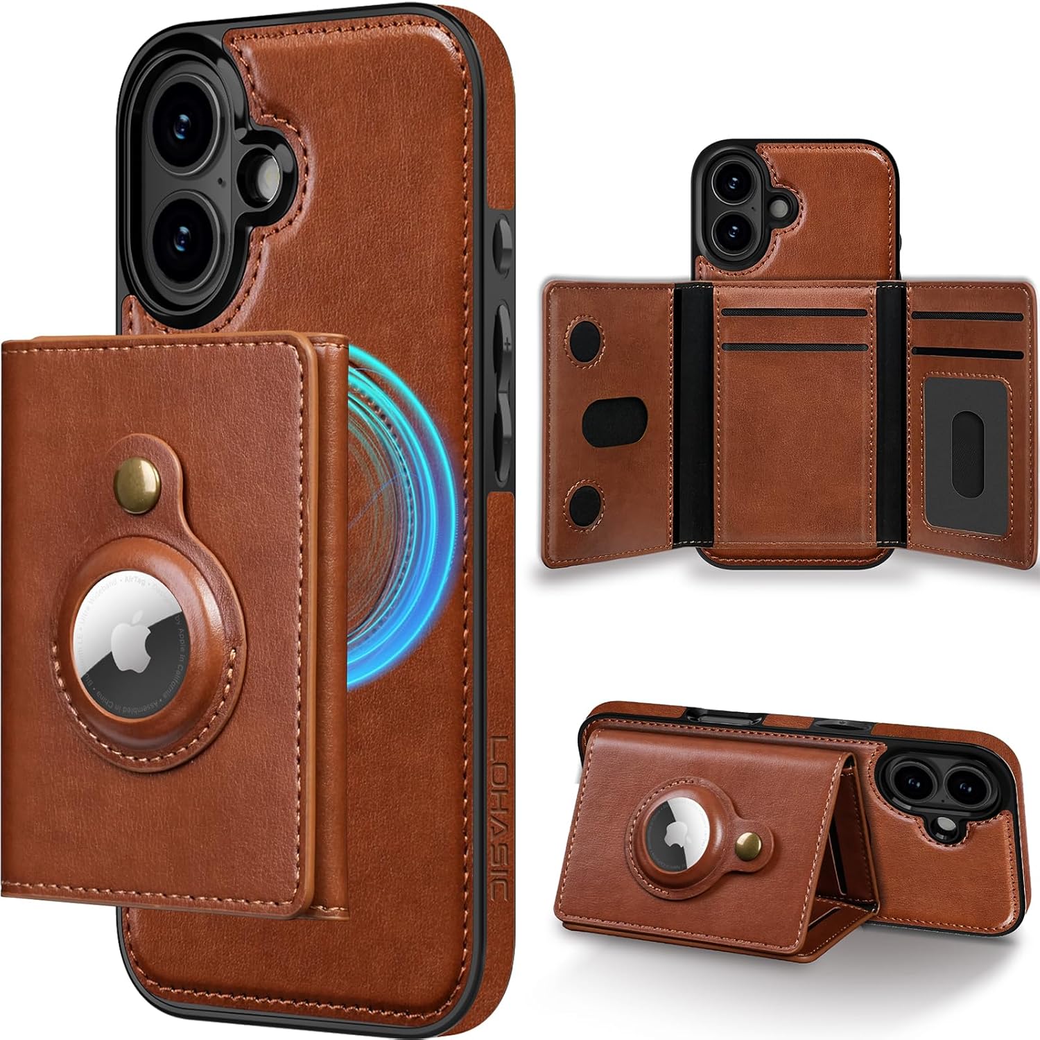 iPhone 16 Plus Leather Wallet Case with Airtag Holder, Magsafe & RFID ...