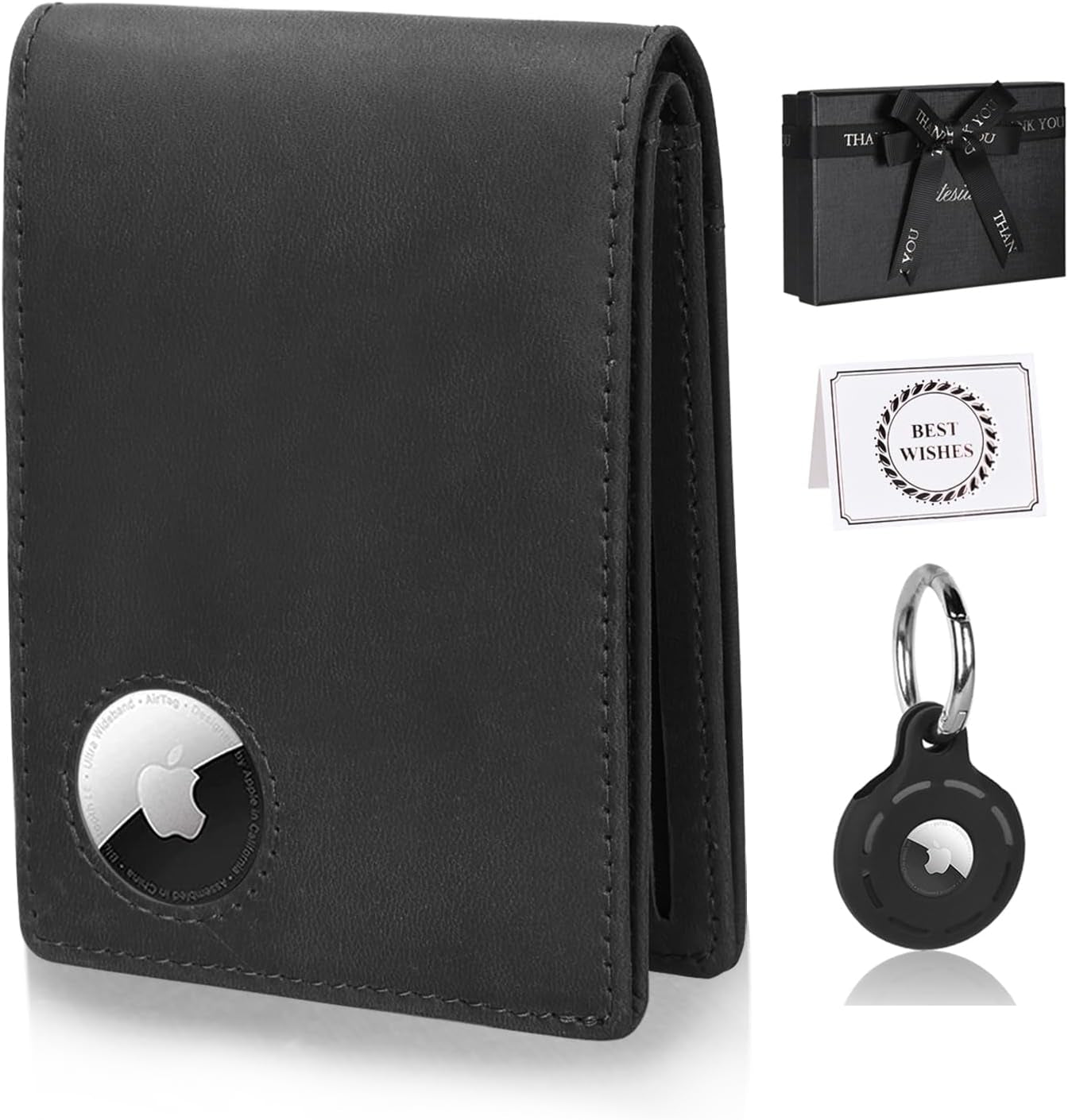 Men's RFID Leather Wallet with Built-In AirTag Holder - Slim & Secure ...