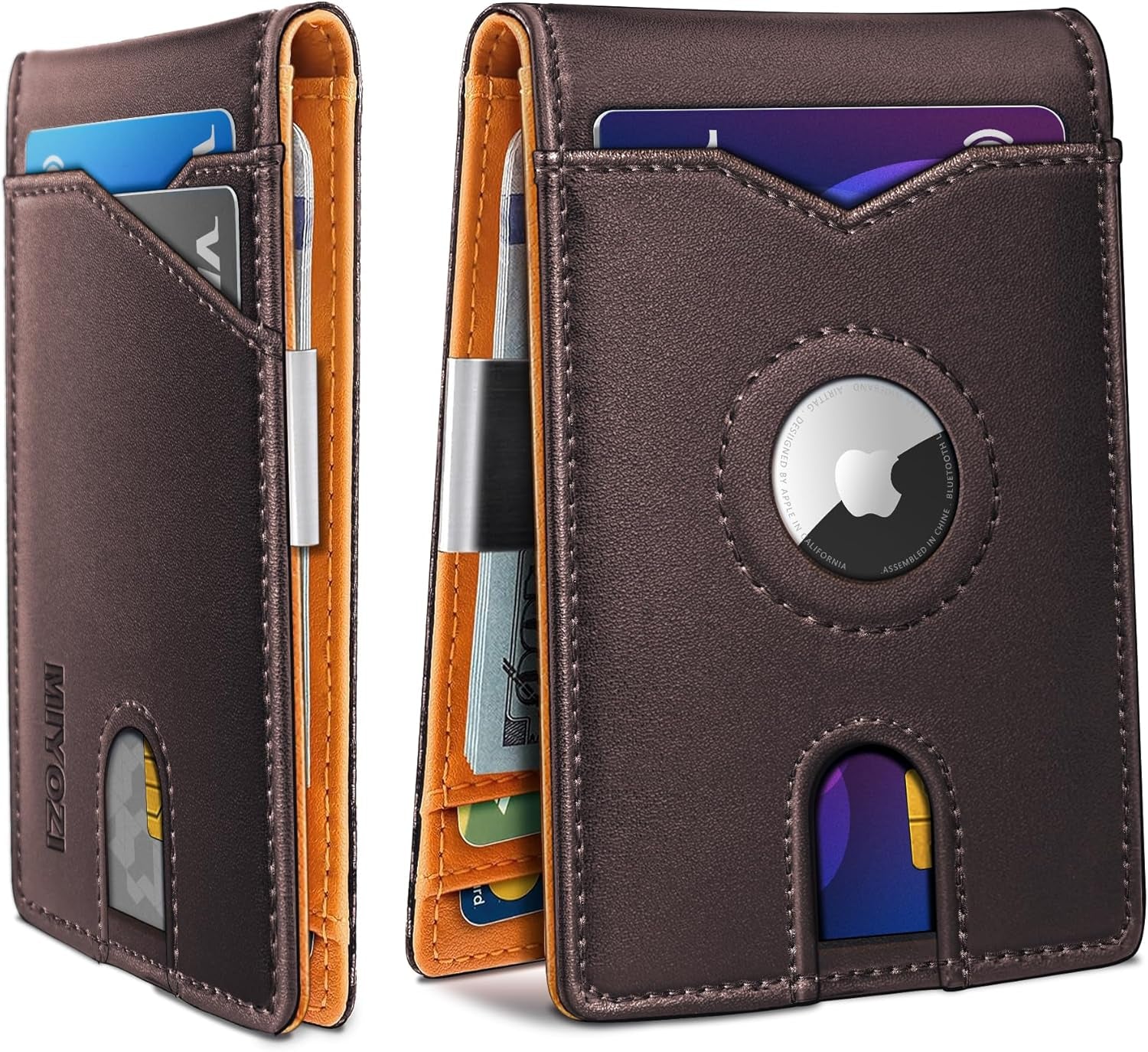 Men's Slim Leather AirTag Wallet with RFID Blocking & Money Clip - Abbycart