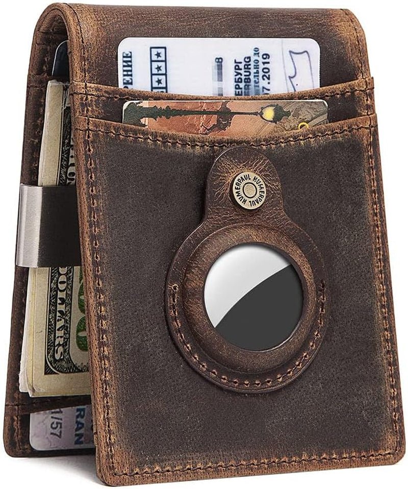Men’s Slim Leather Wallet with AirTag Holder – RFID Blocking Bifold ...