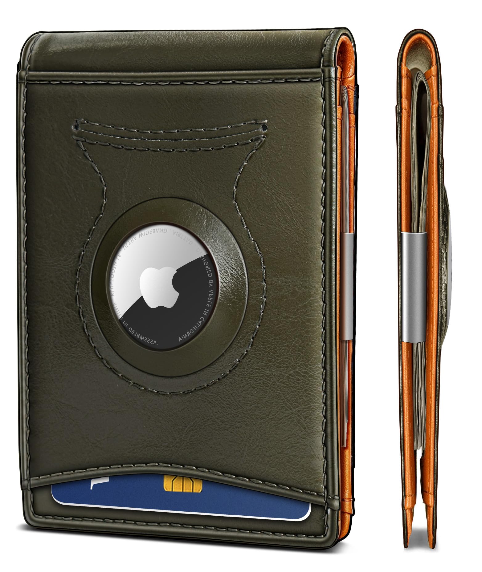 Men's Slim RFID Blocking AirTag Wallet: Genuine Leather Bifold - Abbycart
