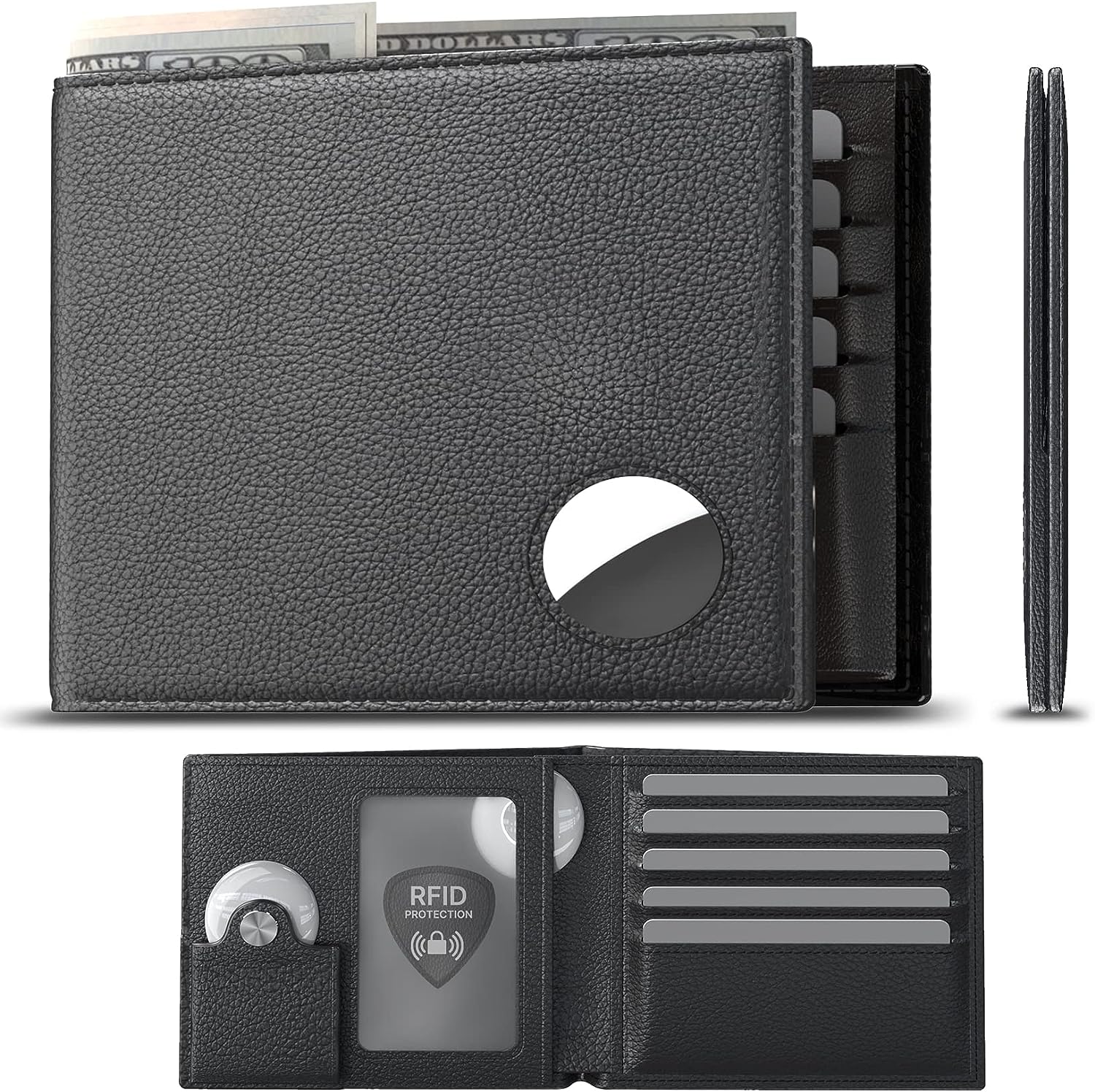 Men's Slim RFID Leather Wallet with AirTag Holder - Top Grain Bifold ...